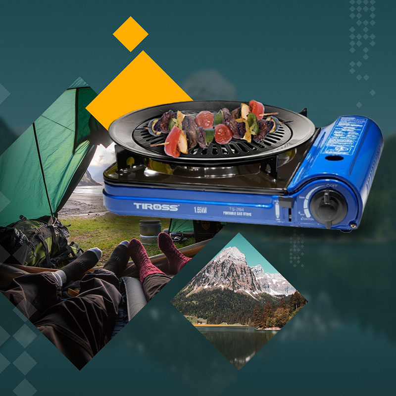 TIROSS Kuchenka turystyczna TS-264 x1 + TIROSS Kartusz Gazowy TS700 ...